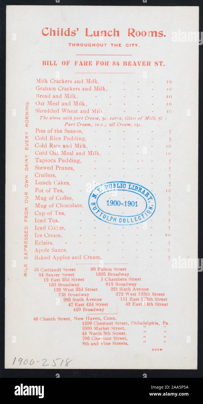 THIS MENU SAYS: CHILDS' LUNCH ROOMS THROUGHOUT THE CITY. BILL OF FARE ...