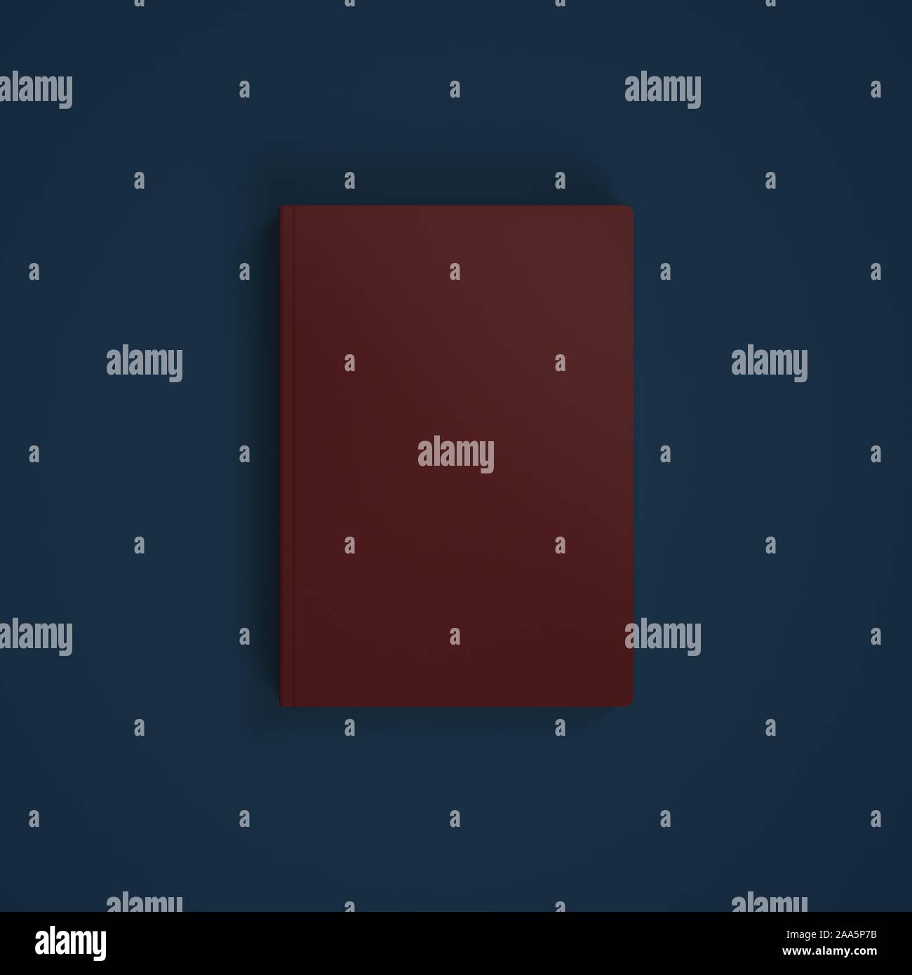 Blank garnet book on dark blue background. Easy cover mockup. Front ...