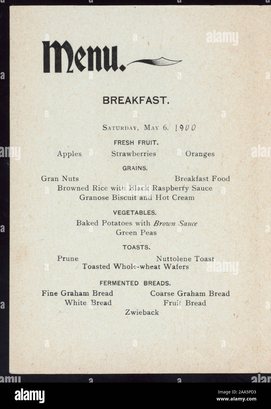 SPECIAL DIETARY MENU ITEMS; ILLUSTRATION OF SANITARIUM ON COVER ...