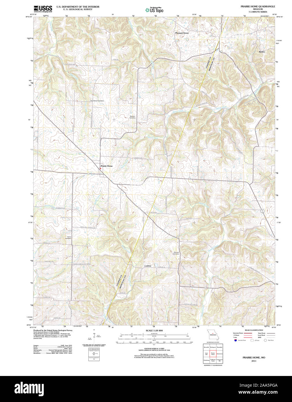 USGS TOPO Map Missouri MO Prairie Home 20111222 TM Restoration Stock ...