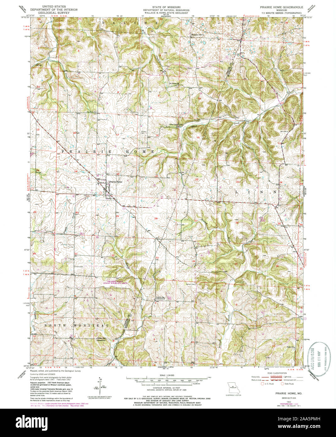 USGS TOPO Map Missouri MO Prairie Home 323911 1952 24000 Restoration ...