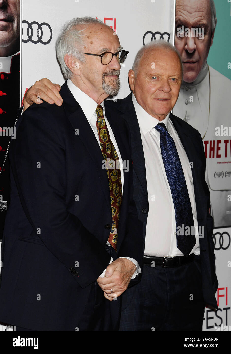 HOLLYWOOD, CA - NOVEMBER 18: Jonathan Pryce (L) and Anthony Hopkins ...