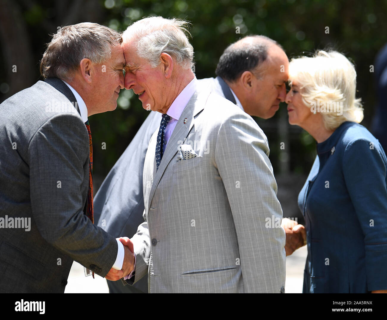 The Prince of Wales and the Duchess of Cornwall receive a hongi, the ...