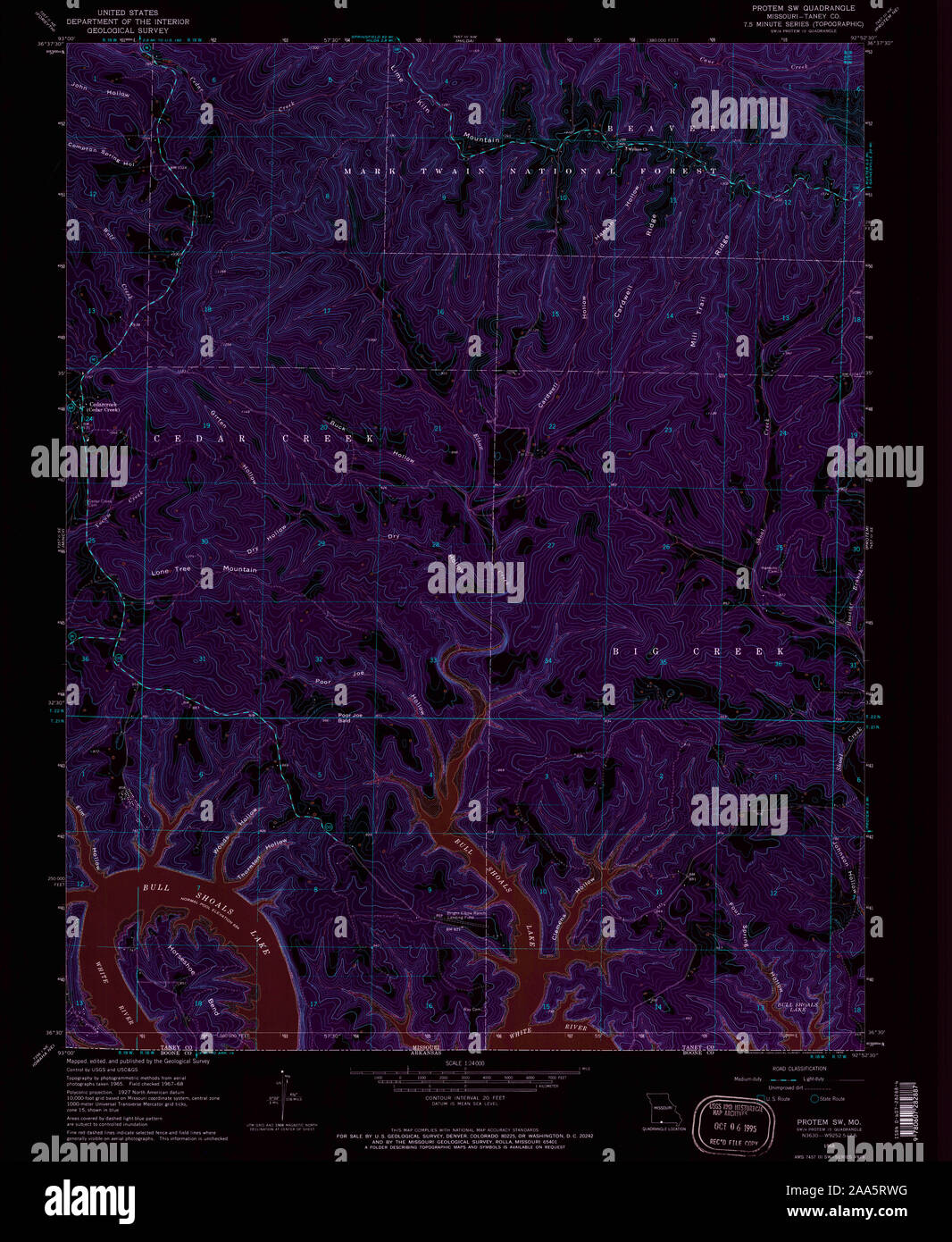 USGS TOPO Map Missouri MO Protem SW 323931 1968 24000 Inverted ...