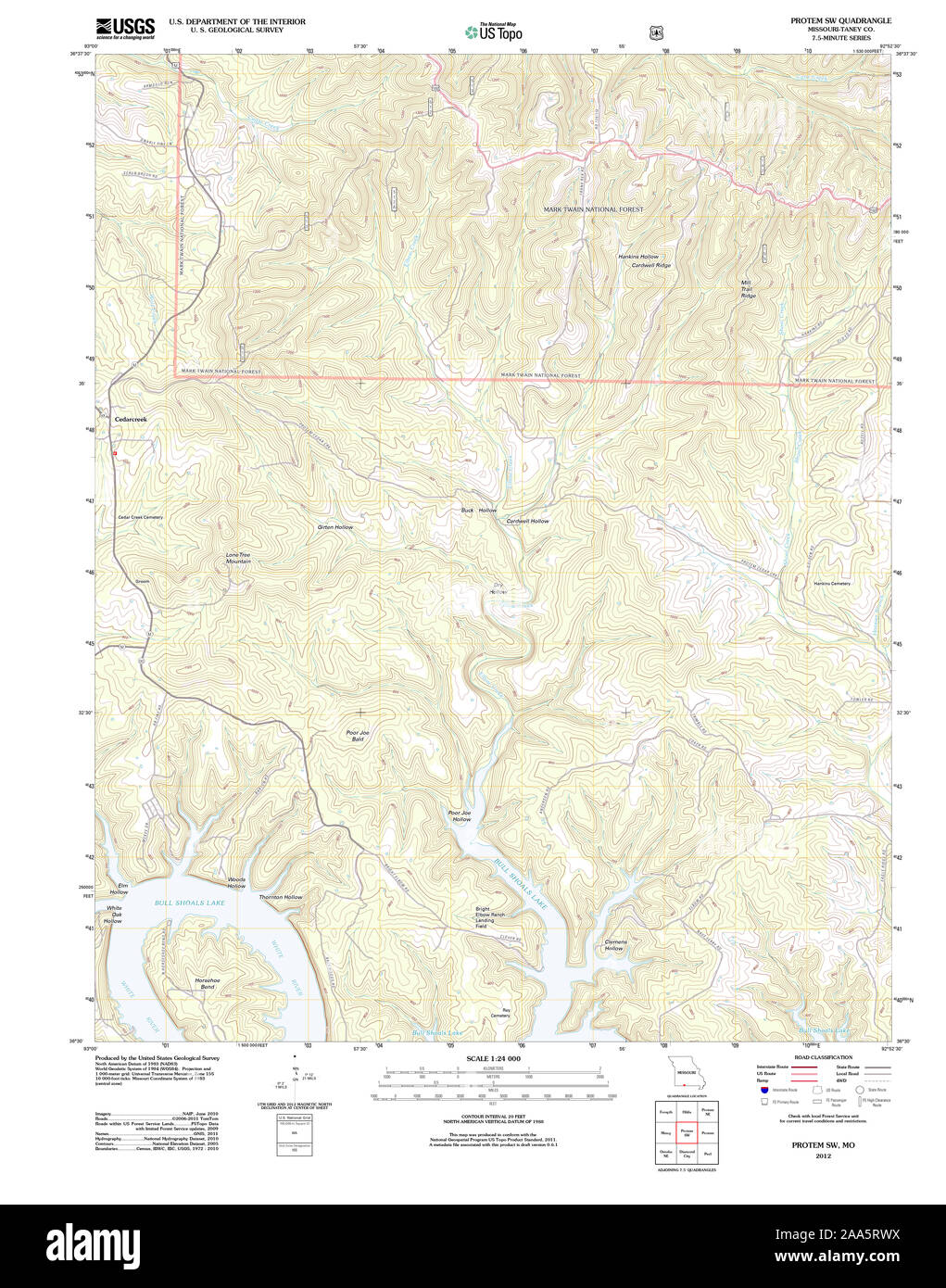 USGS TOPO Map Missouri MO Protem SW 20120215 TM Restoration Stock Photo ...