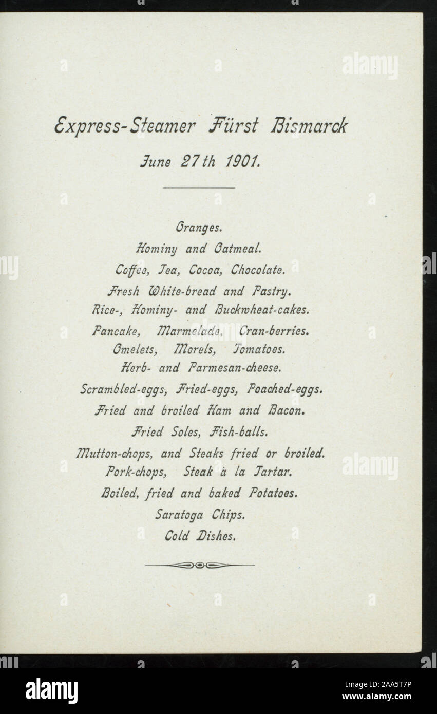 MENU IN GERMAN AND ENGLISH Citation/Reference: 1901-1783; BREAKFAST ...