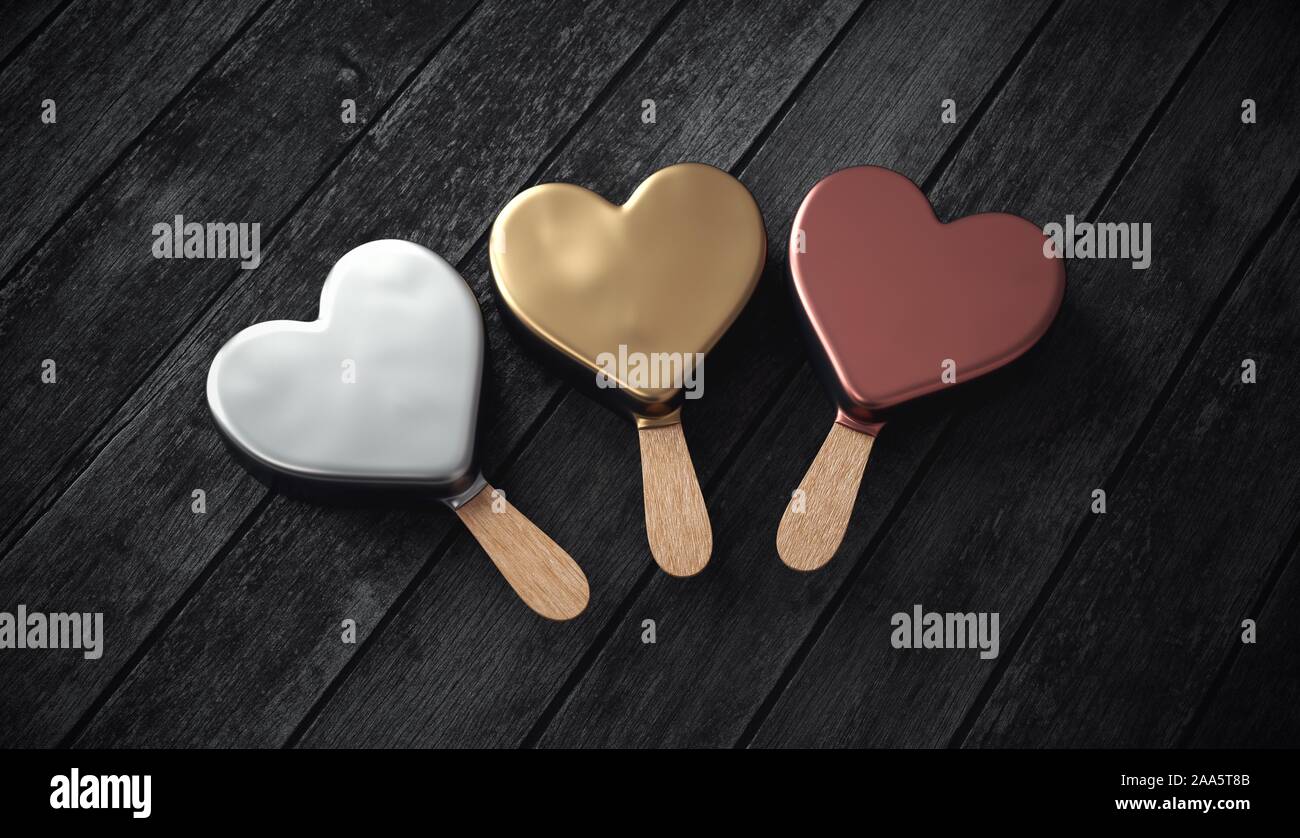 Three metallic ice creams, gold, silver and bronze Stock Photo - Alamy