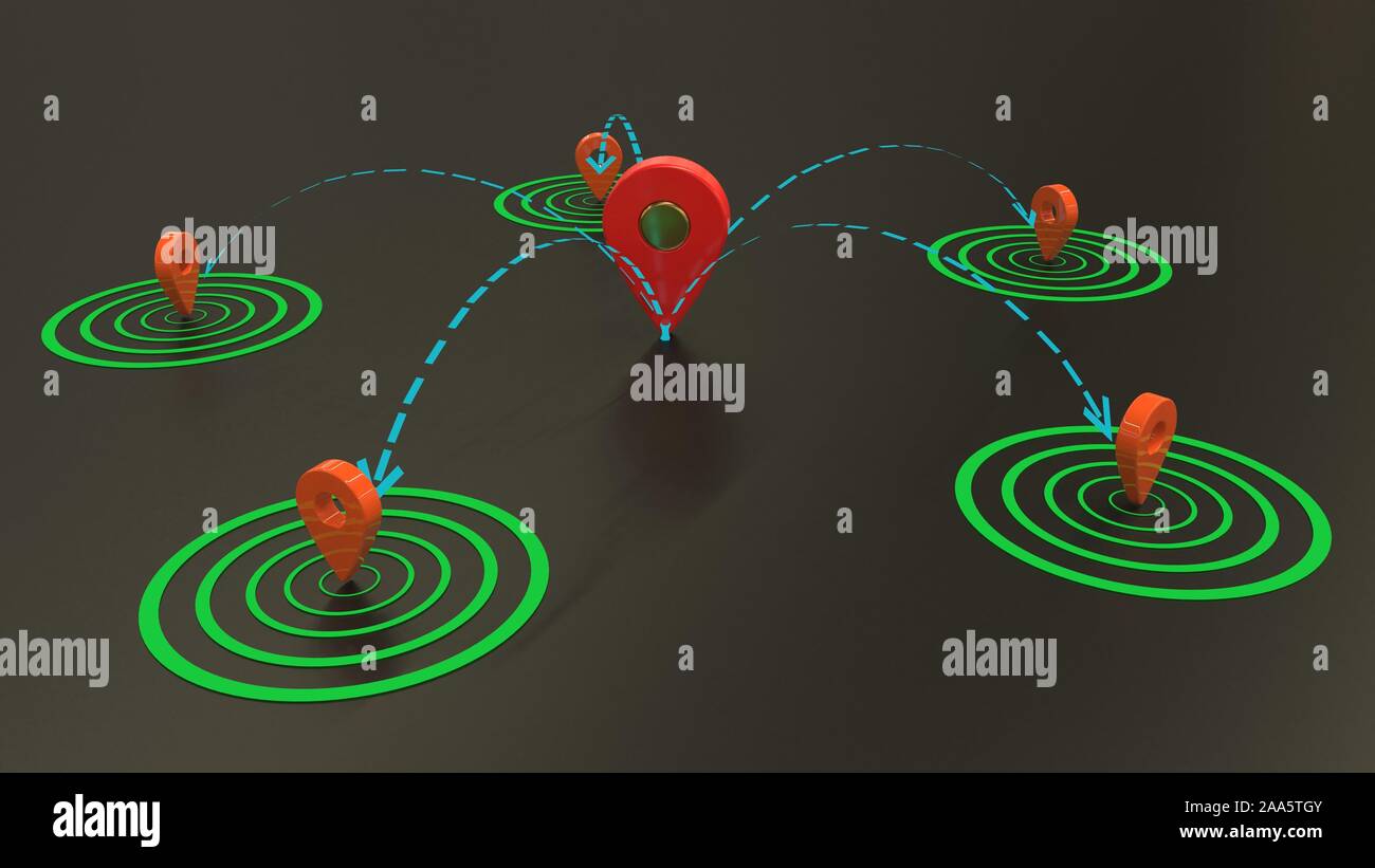 The concept of location to visit with map markers, 3d render Stock ...