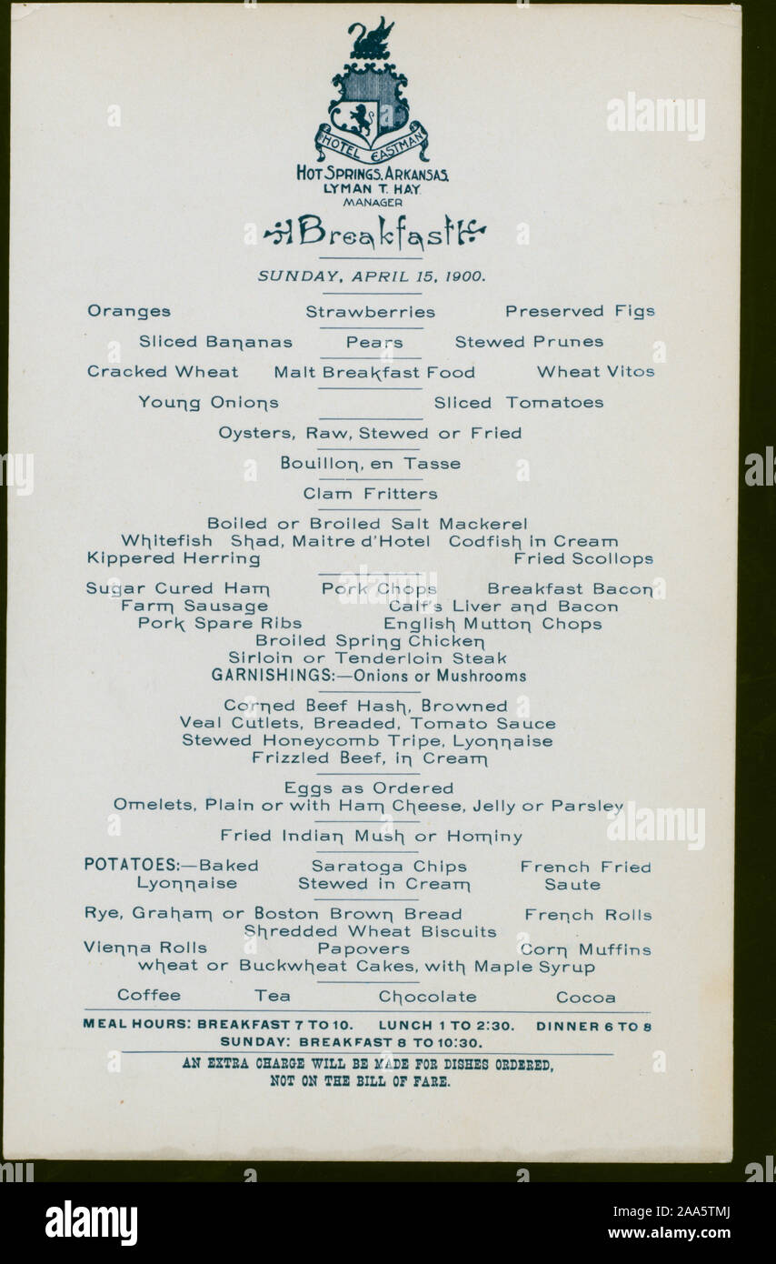 BREAKFAST [held by] HOTEL EASTMAN [at] HOT SPRINGS, AR (HOTEL ...