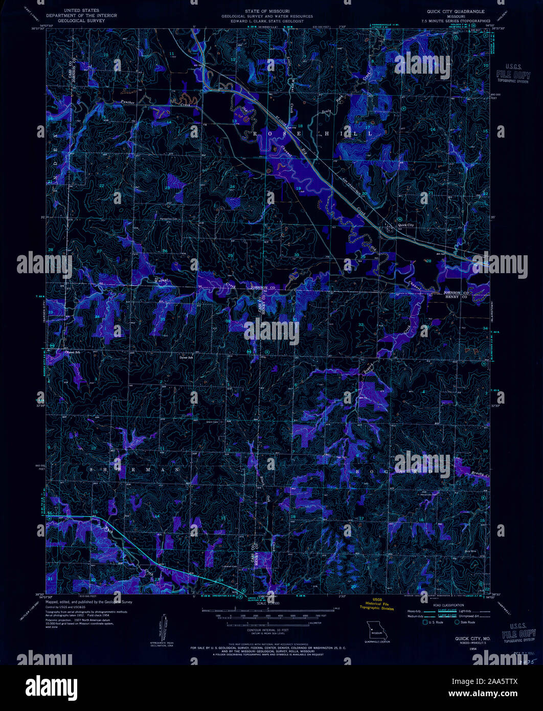USGS TOPO Map Missouri MO Quick City 323941 1954 24000 Inverted ...