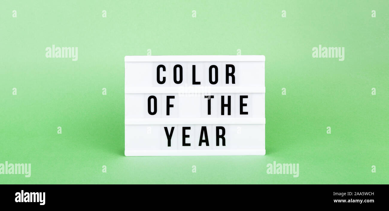 Retro lightbox with Color of the year wording on the trendy solid green ...