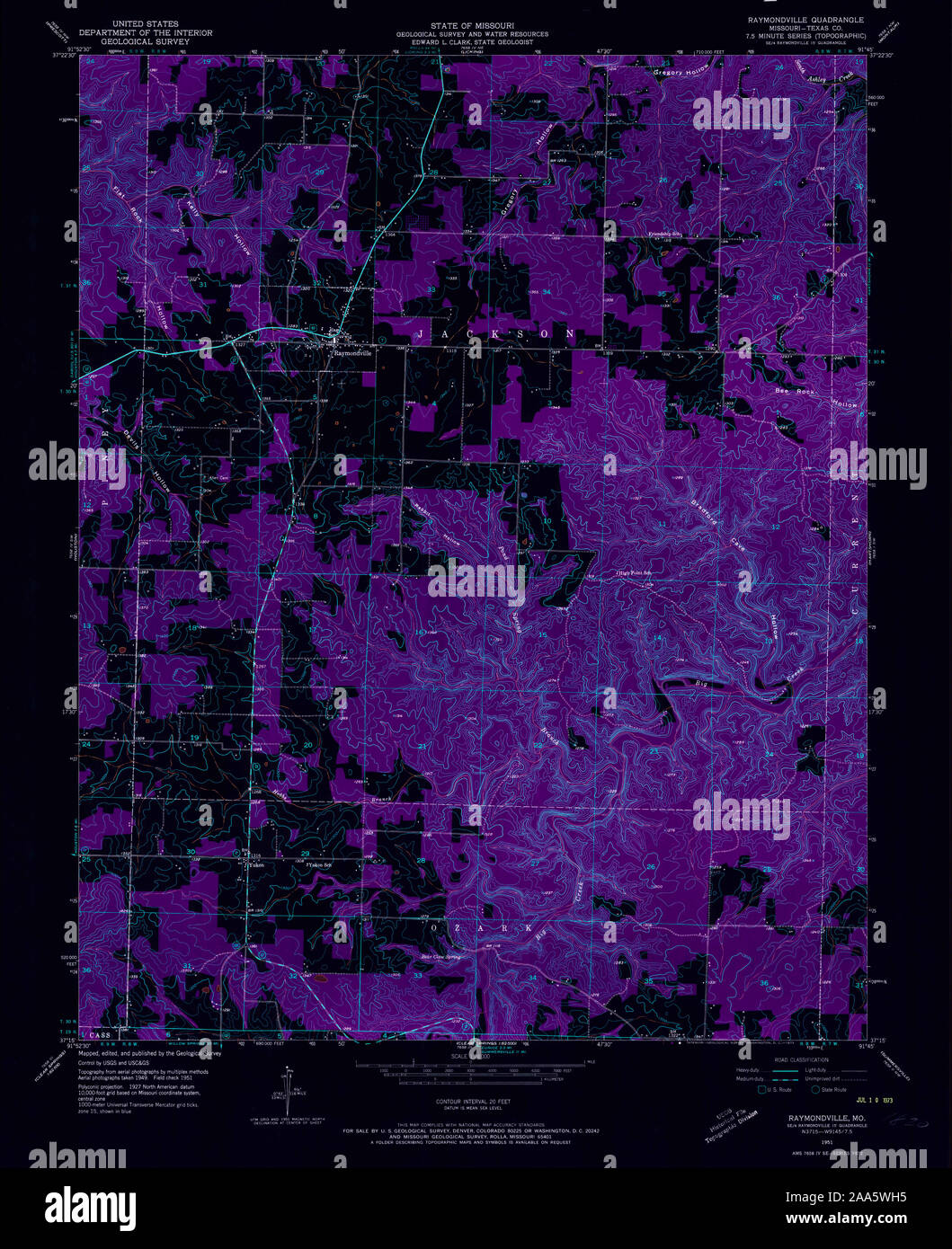 USGS TOPO Map Missouri MO Raymondville 323958 1951 24000 Inverted ...