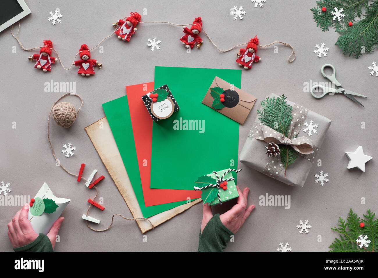 Eco friendly alternative Xmas. Zero waste Christmas, flat lay, top view ...