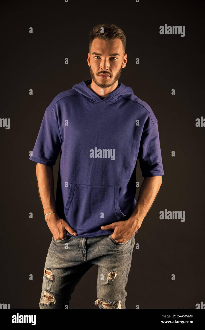 Fashionable concept. Bearded man in fashionable wear. Fashionable ...