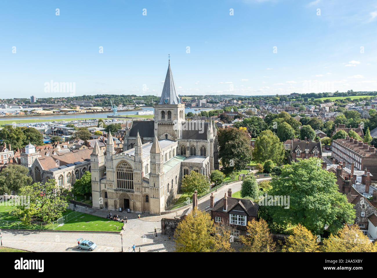 Rochester Cathedral, as viewed from Rochester castle. You also see the ...