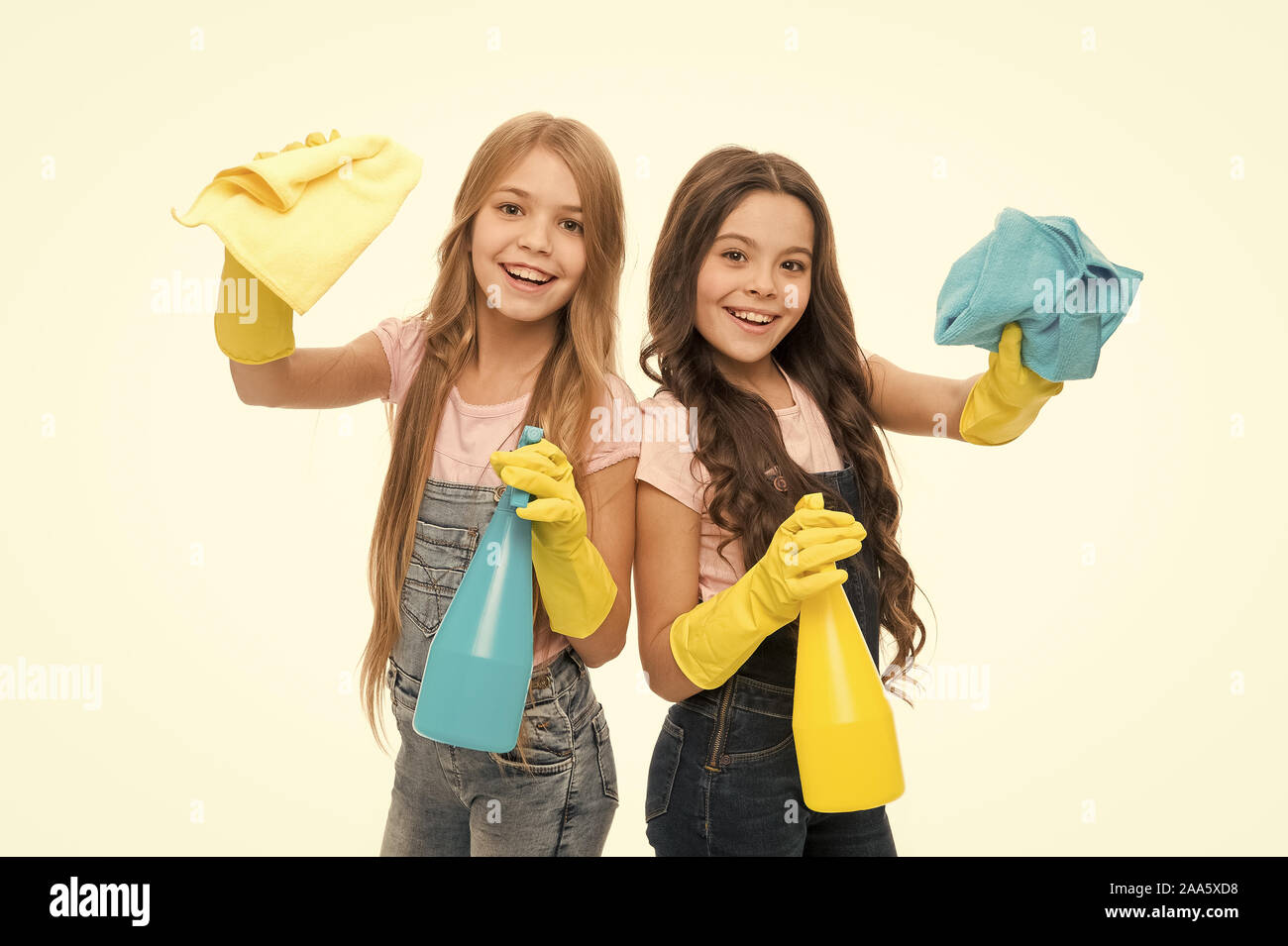 Household duties. Little helper. Girls cute kids love cleaning around ...