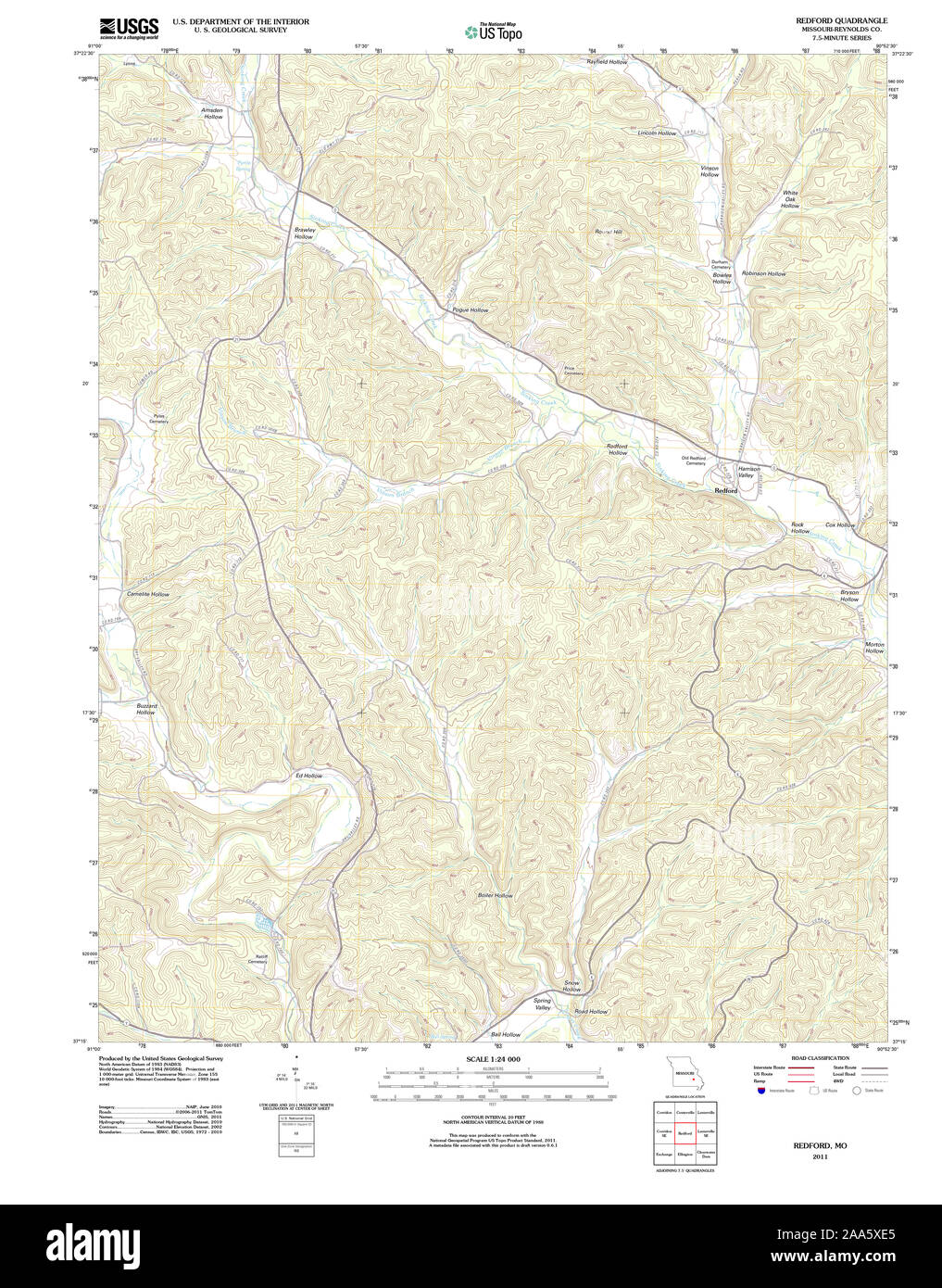 USGS TOPO Map Missouri MO Redford 20111215 TM Restoration Stock Photo ...