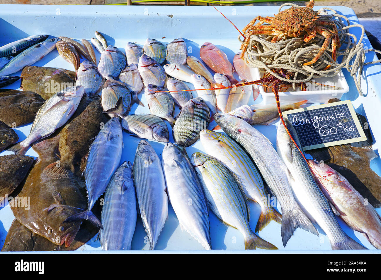 Fresh fish for making bouillabaisse soup for sale at a fish market on ...