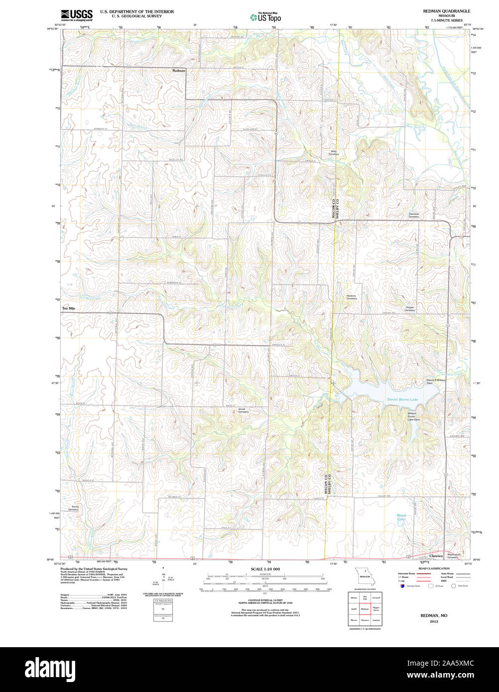 USGS TOPO Map Missouri MO Redman 20120202 TM Restoration Stock Photo ...