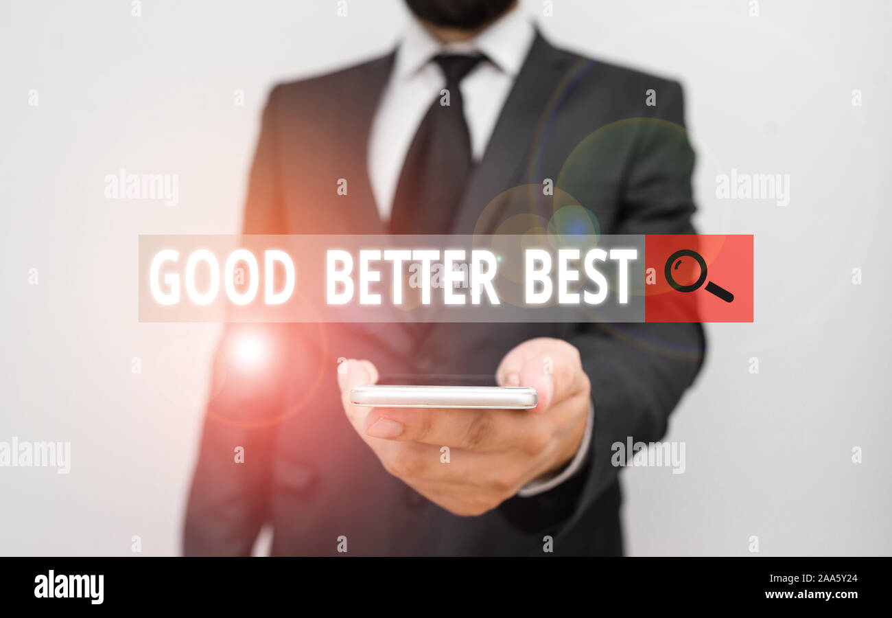 Word writing text Good Better Best. Business photo showcasing Increase ...
