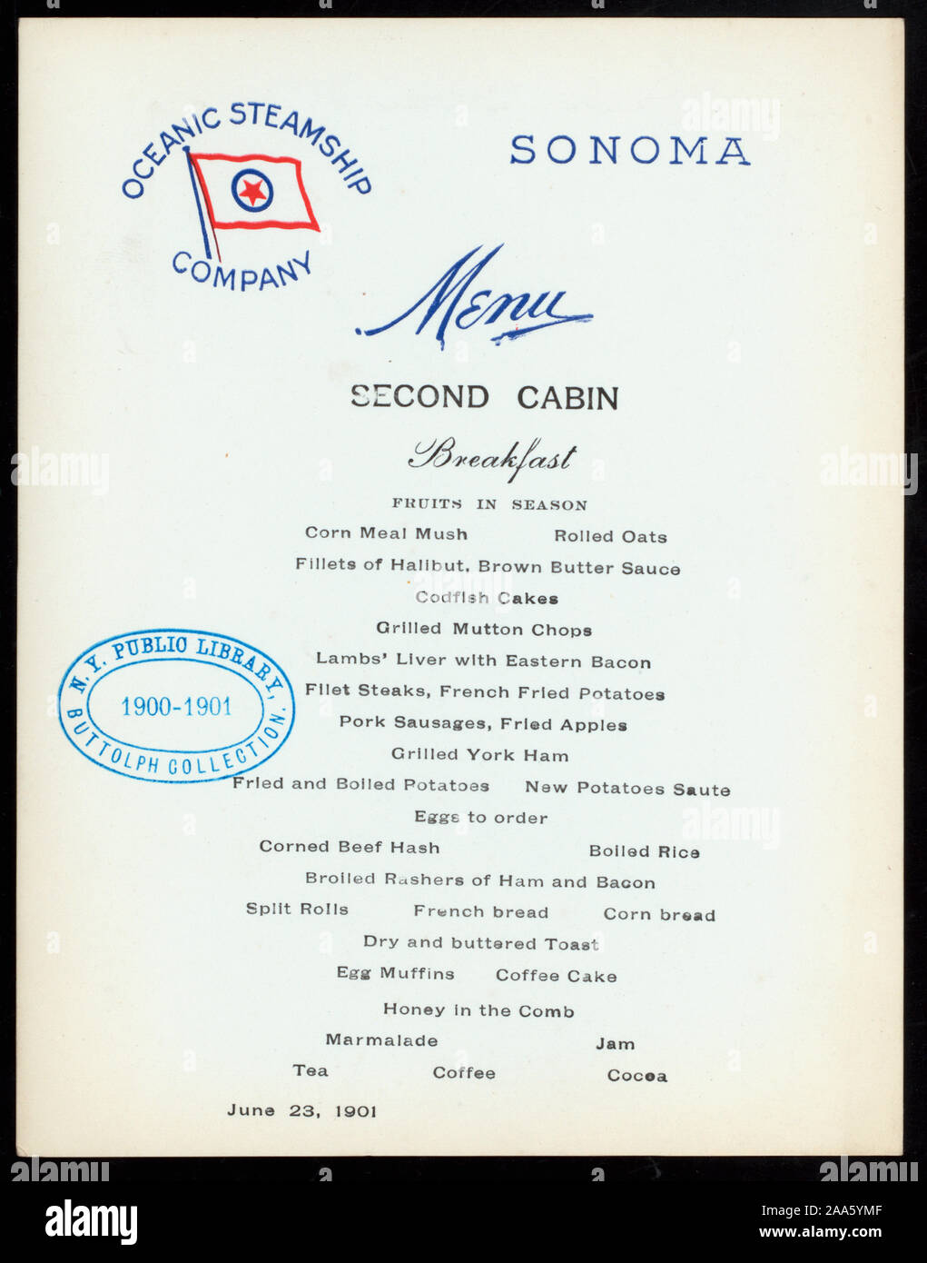 STEAMSHIP COMPANY LOGO AT TOP OF MENU Citation/Reference: 1901-1748 ...