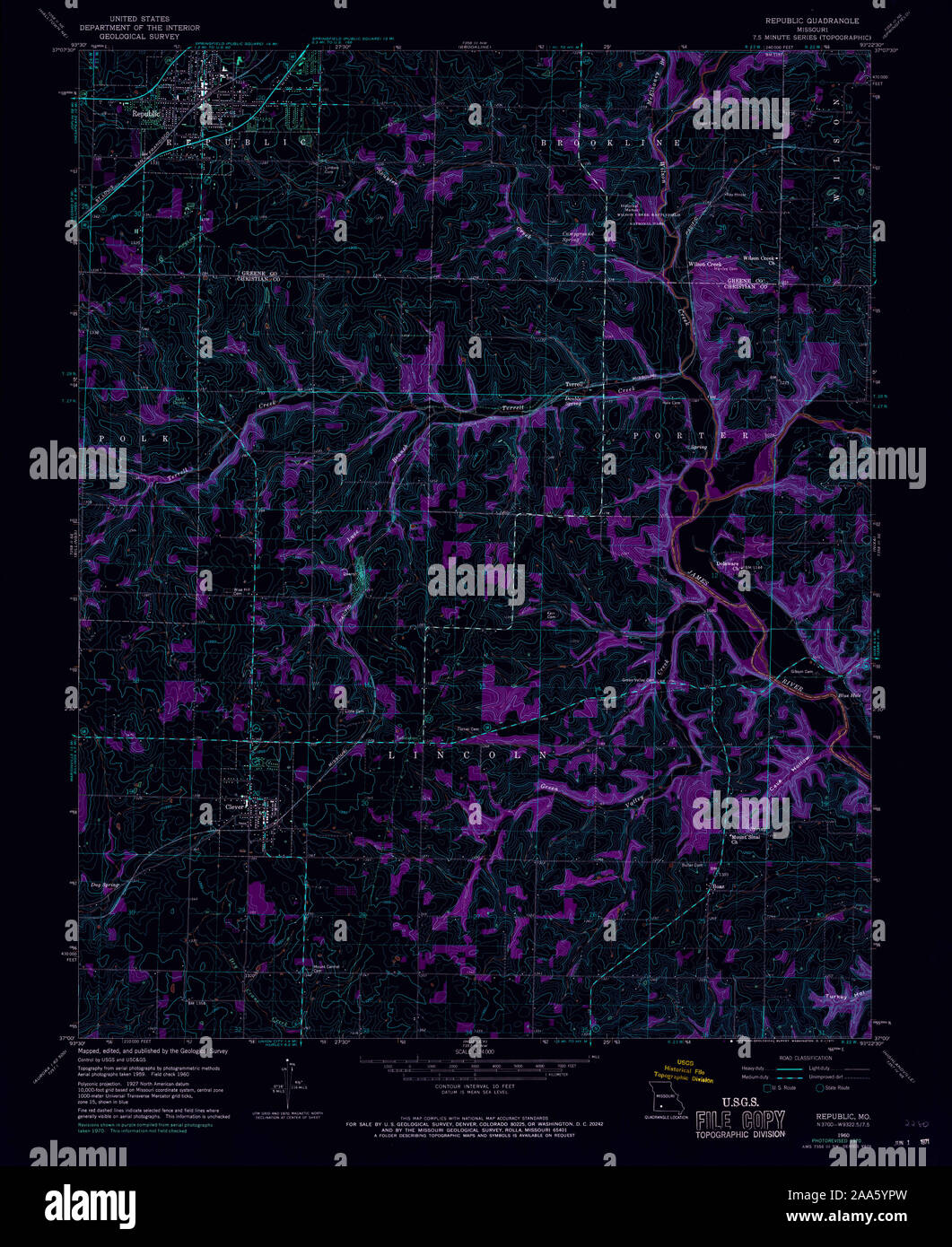 USGS TOPO Map Missouri MO Republic 323983 1960 24000 Inverted ...