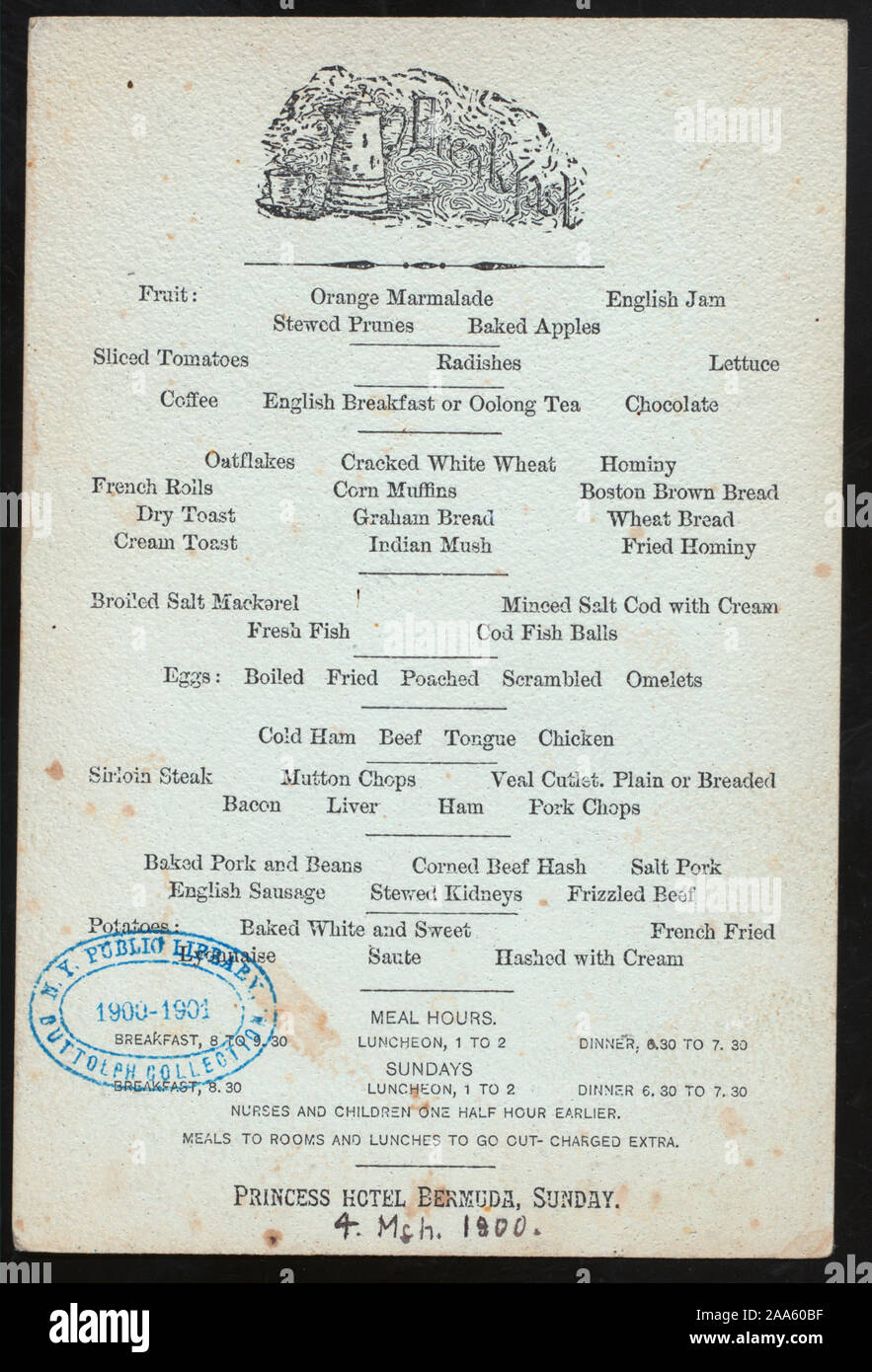 COFFEEPOT & CUP AT TOP OF MENU; [DATE INFO SUPPLED BY FEB]; BREAKFAST ...