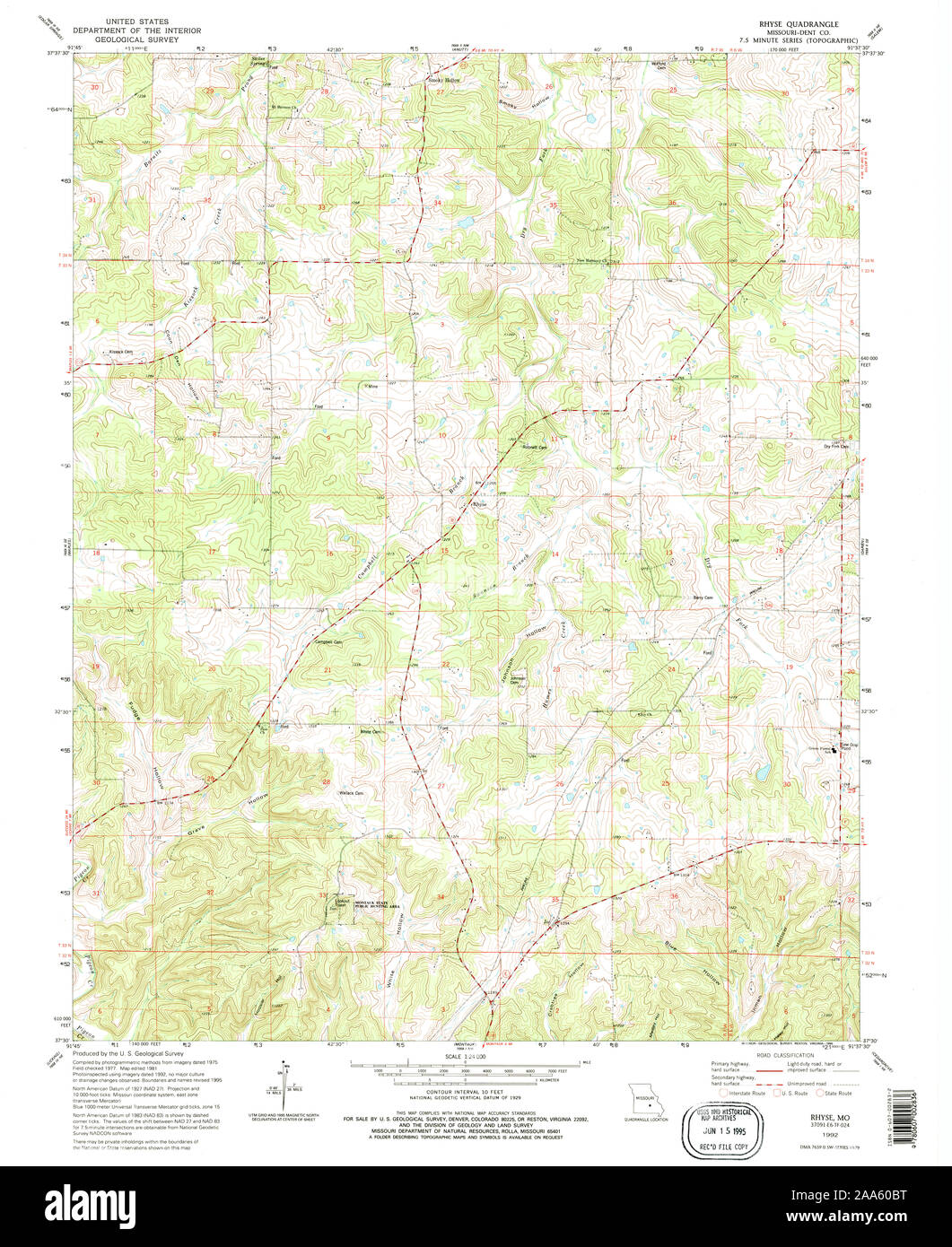 USGS TOPO Map Missouri MO Rhyse 323991 1992 24000 Restoration Stock ...
