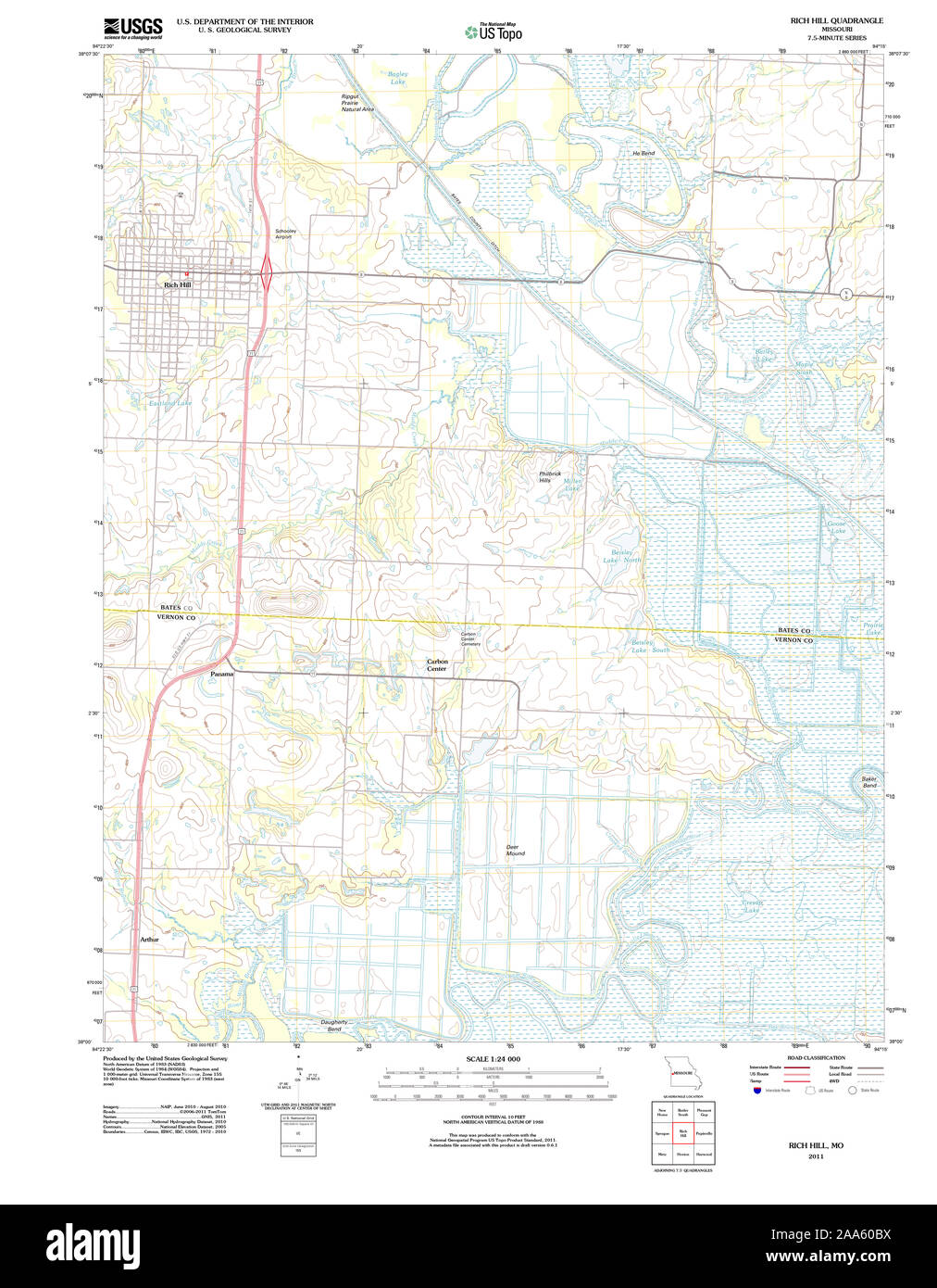 USGS TOPO Map Missouri MO Rich Hill 20111215 TM Restoration Stock Photo ...