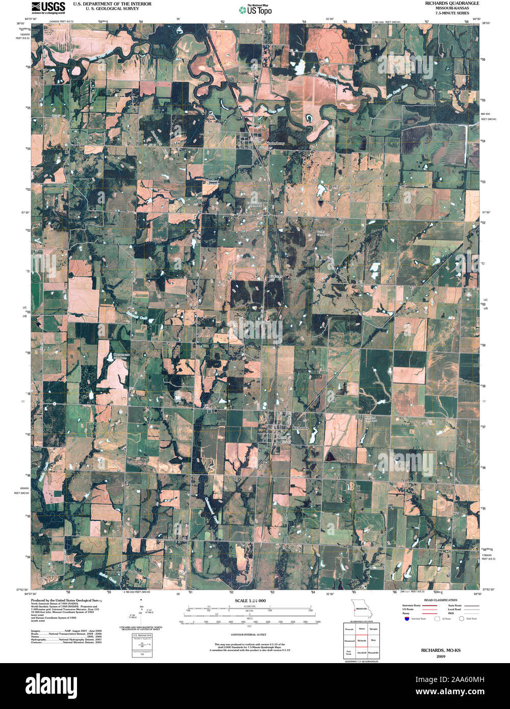 USGS TOPO Map Missouri MO Richards 20091217 TM Restoration Stock Photo ...