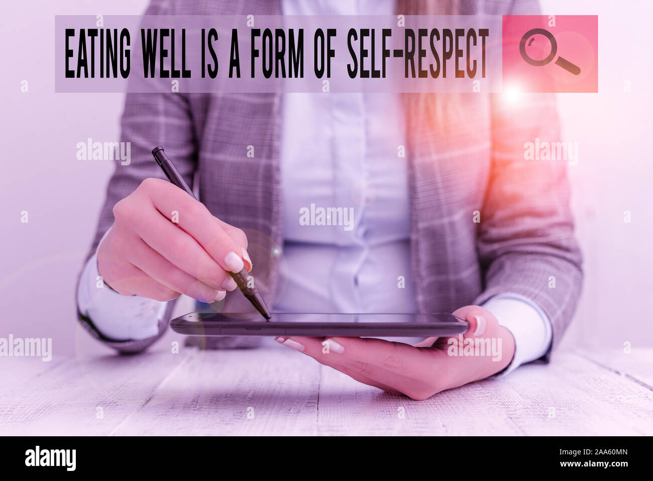 Writing note showing Eating Well Is A Form Of Self Respect. Business ...