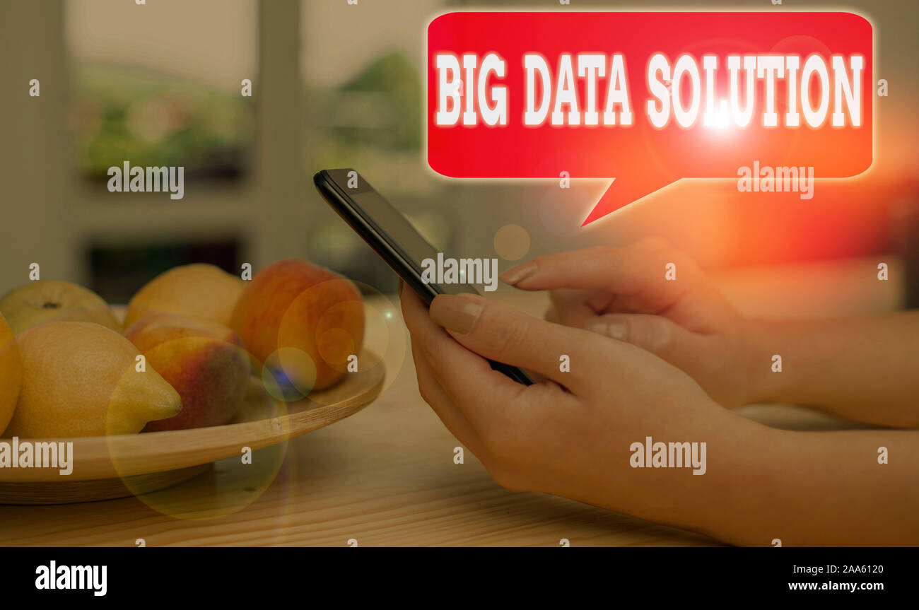 Writing note showing Big Data Solution. Business concept for Extracting value from huge volumes ...