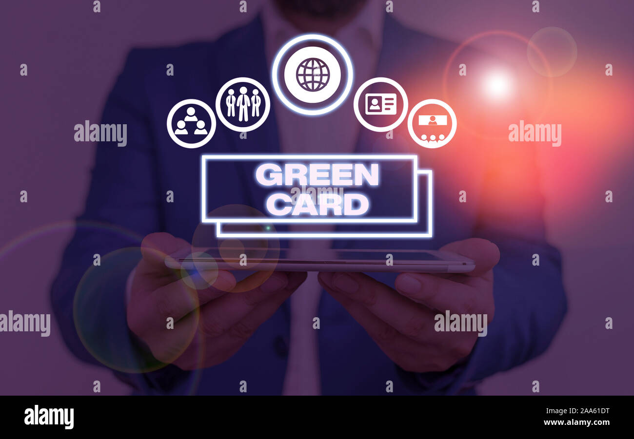 Writing note showing Green Card. Business concept for permit allowing a ...