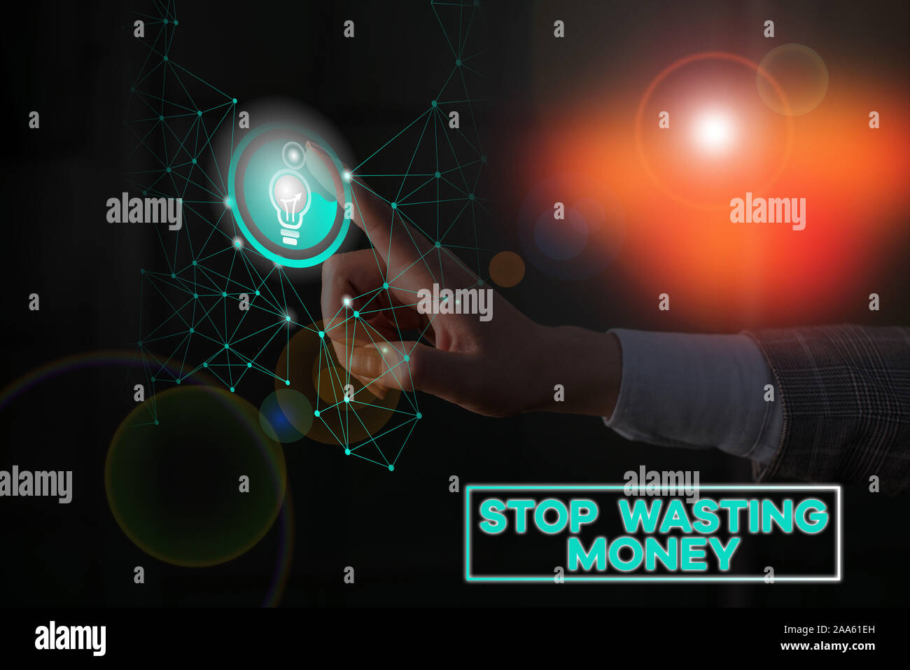 Text sign showing Stop Wasting Money. Business photo text Organizing ...