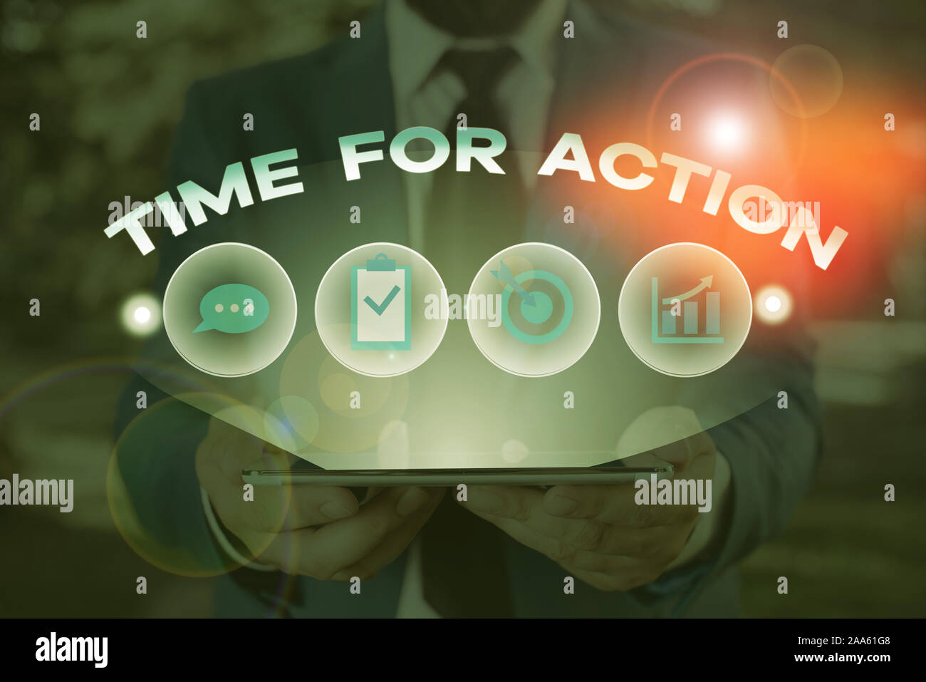 Text sign showing Time For Action. Business photo showcasing getting ...
