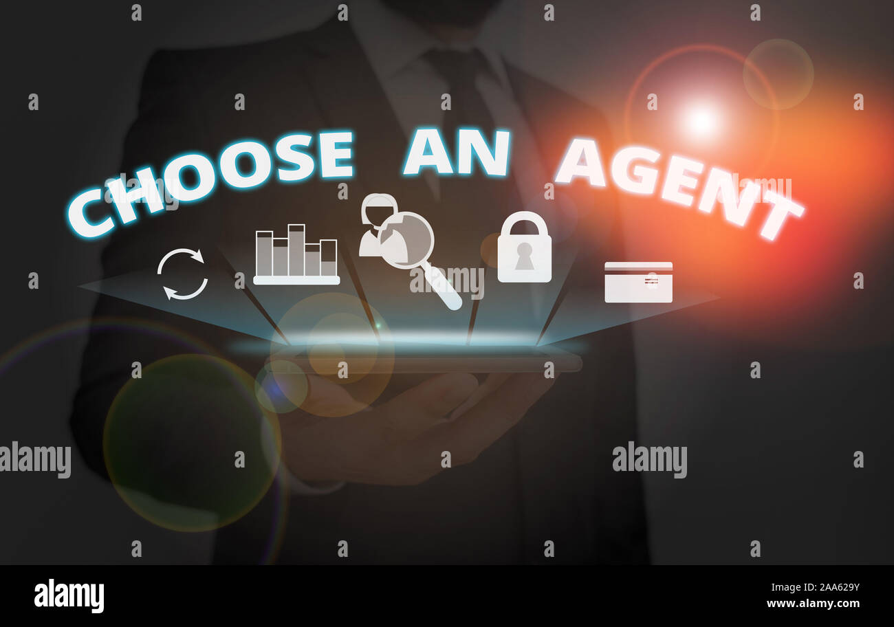 Writing note showing Choose An Agent. Business concept for Choose ...