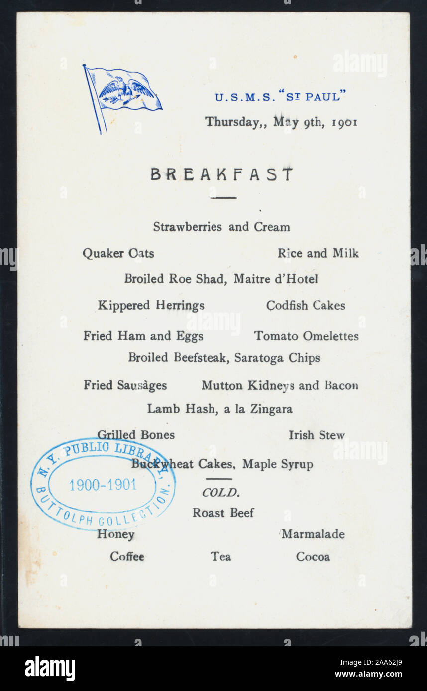 NAVAL FLAG(?); BREAKFAST [held by] U.S.M.S ST. PAUL [at] EN ROUTE (SS ...