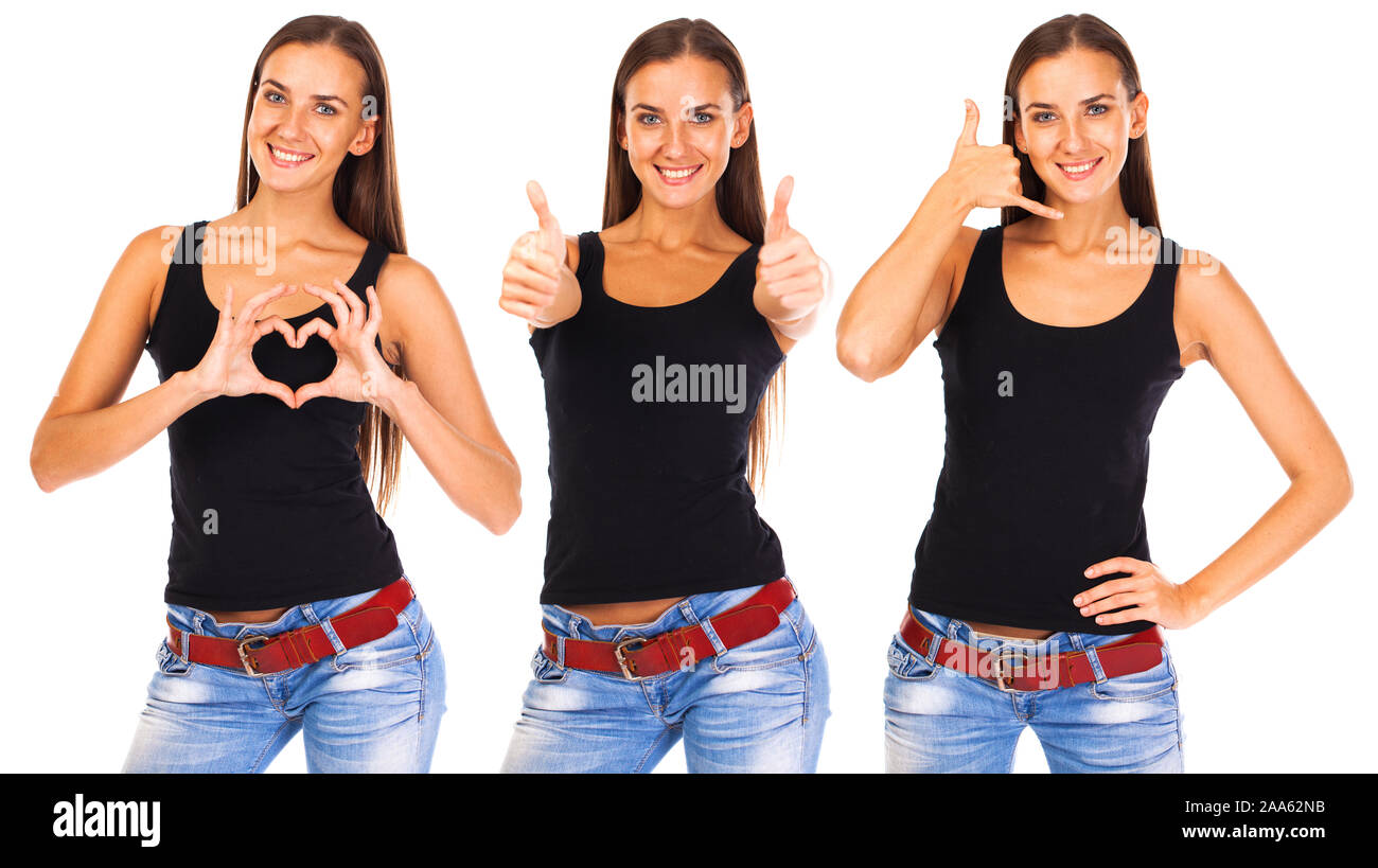 Collage three happy women, isolated on white background Stock Photo - Alamy