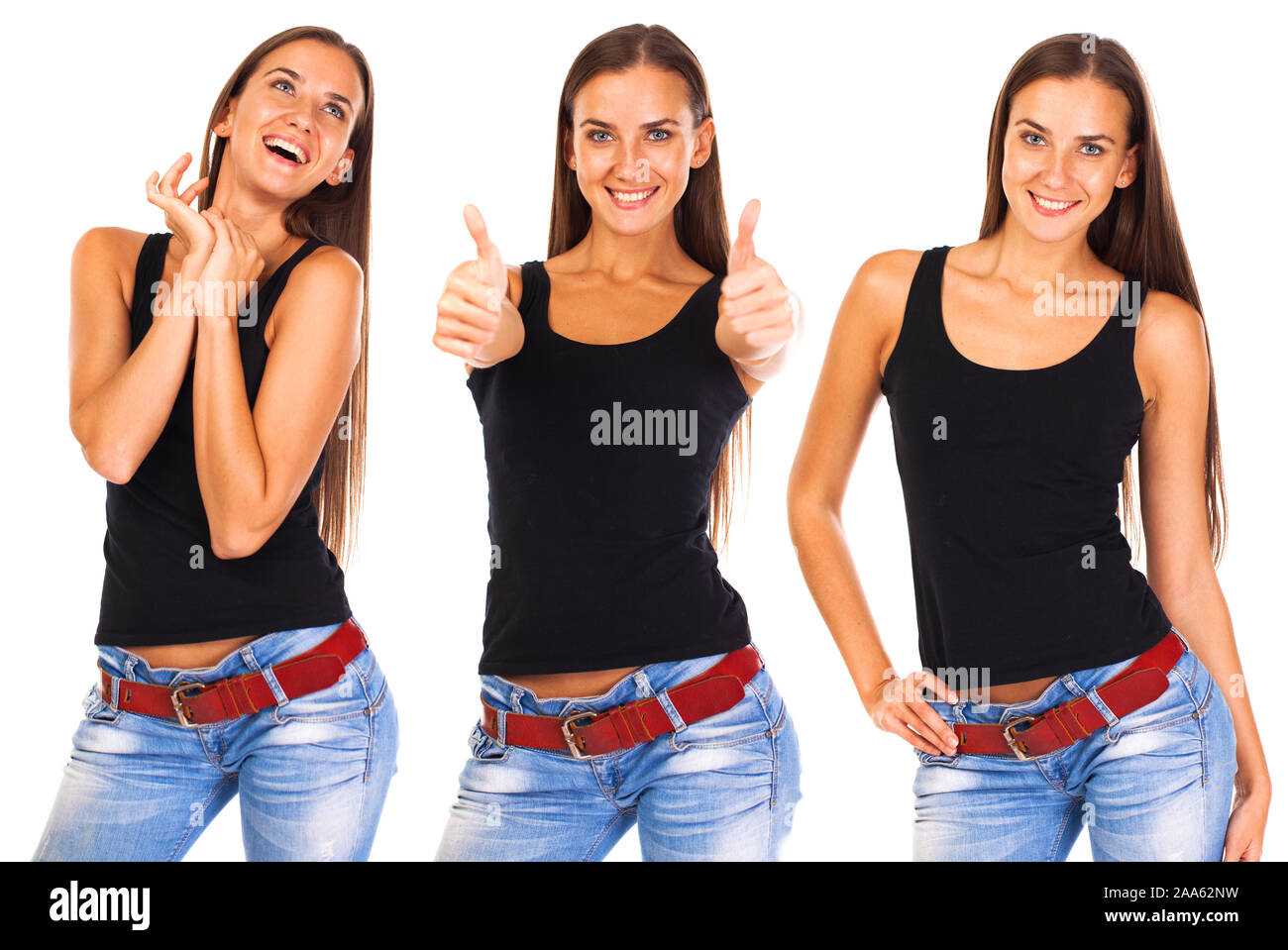 Collage three happy women isolated on white background Stock Photo - Alamy