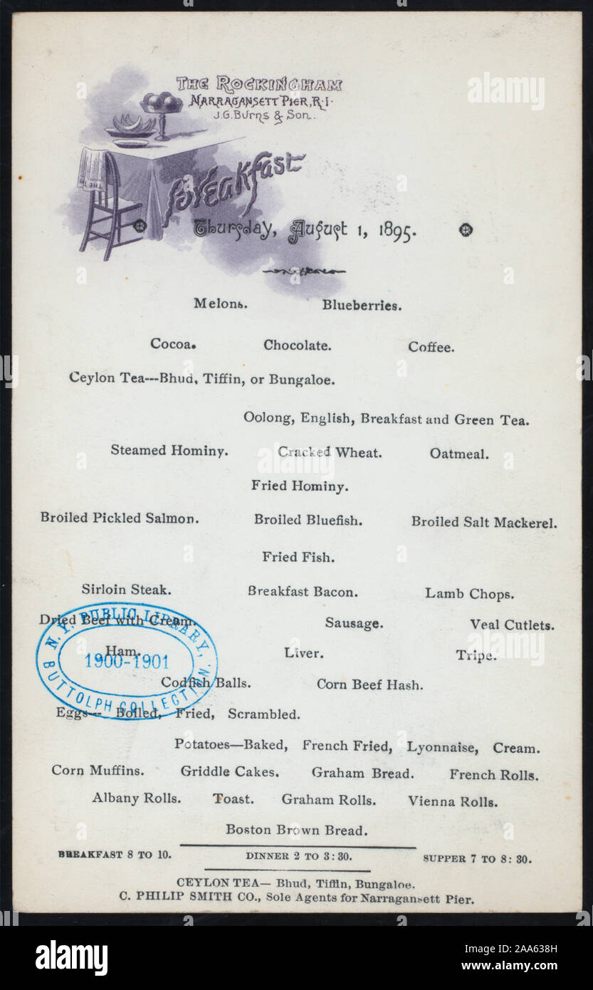 ILLUS. OF BREAKFAST TABLE 1895-0136; BREAKFAST MENU [held by] THE ...