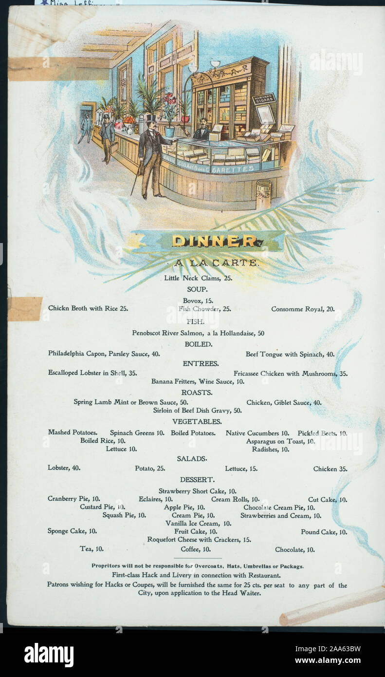 FULL BREAKFAST,DINNER & SUPPER MENUS; MAP IN COLOR OF EATING HOUSES IN ...