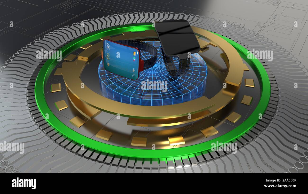 The object platform, intelligent clock, 3d render Stock Photo - Alamy