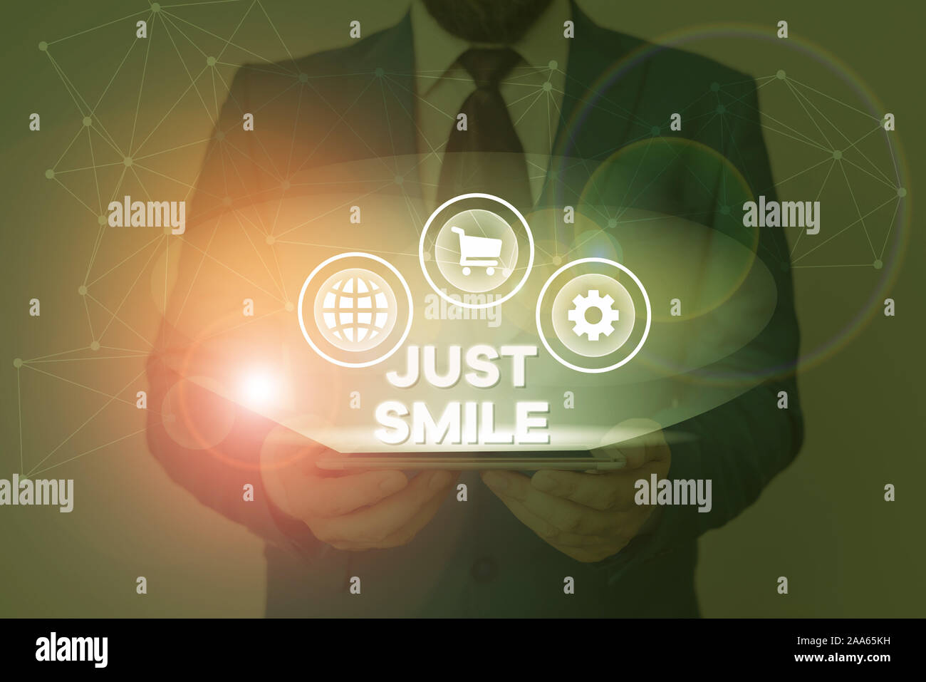 Text sign showing Just Smile. Business photo showcasing assume a facial ...