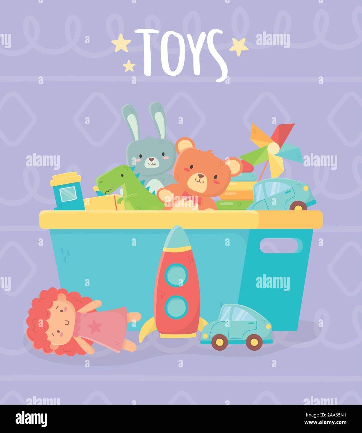 blue bucket with many funny toys vector illustration Stock Vector Image ...