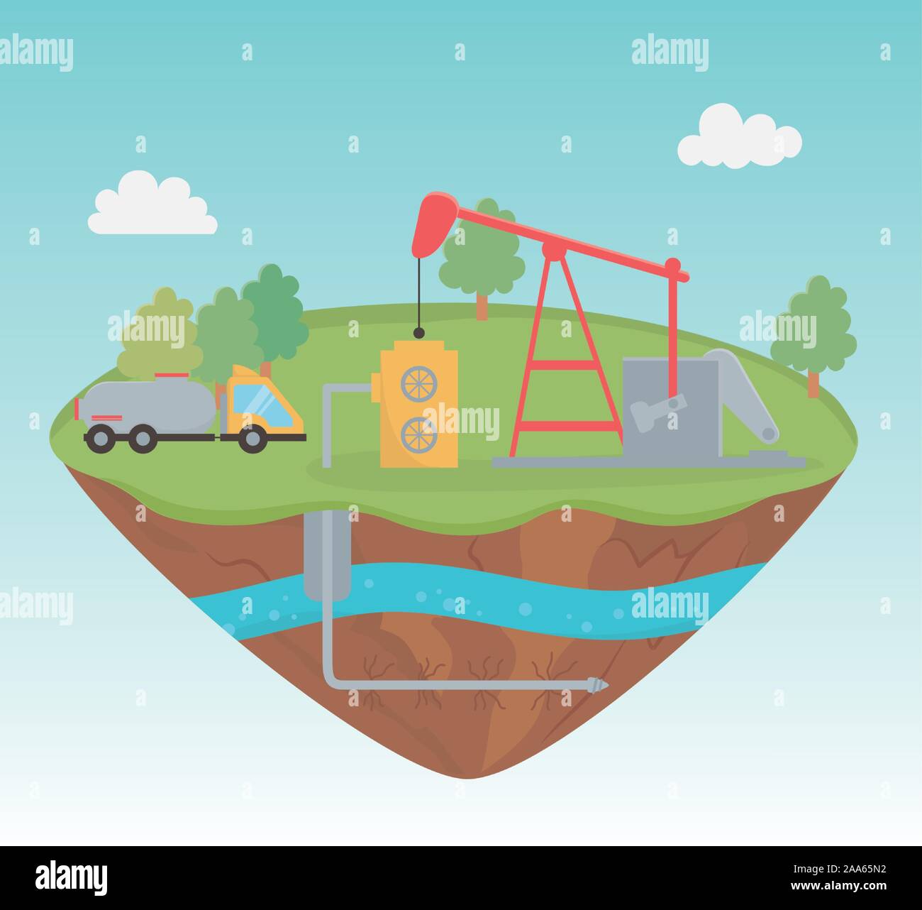 pump truck production process exploration fracking vector illustration ...