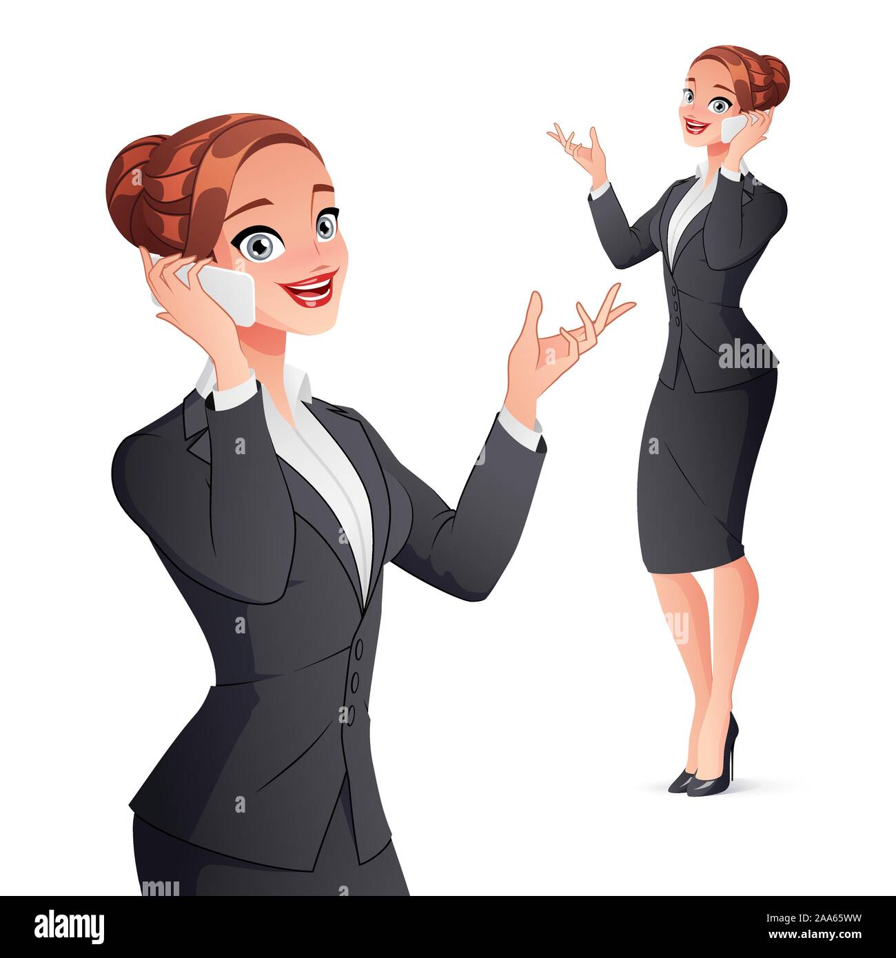 Cheerful smiling businesswoman talking on phone. Isolated vector ...