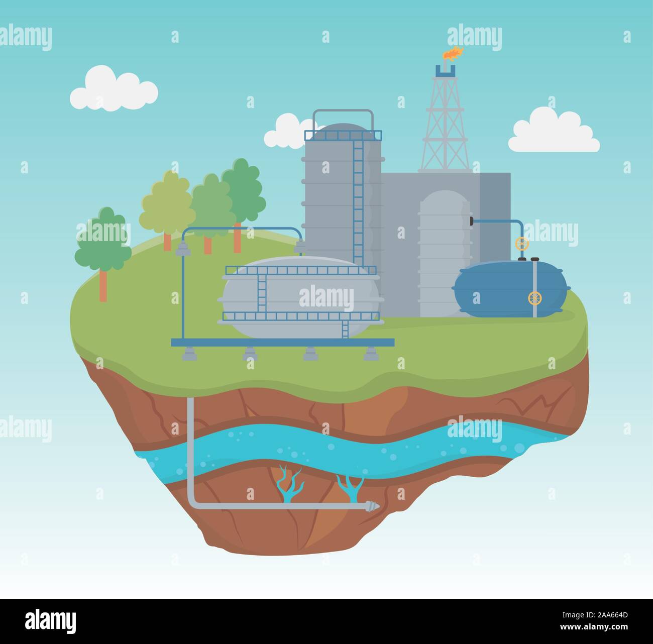 water plant factory process exploration fracking vector illustration ...