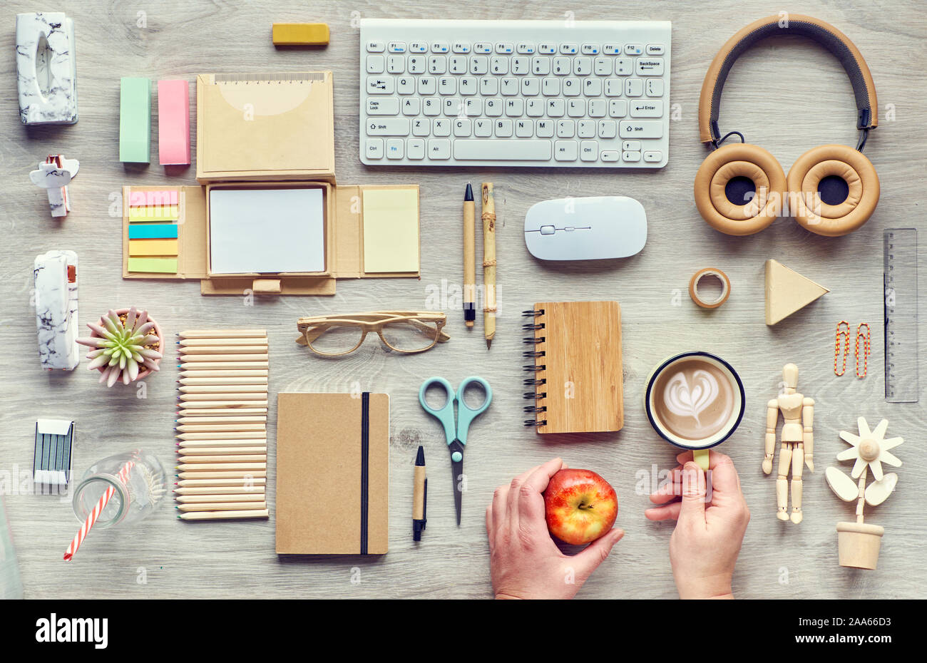 Concept flat lay with modern office supplies from eco friendly ...