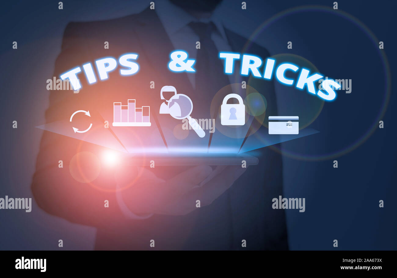 Writing note showing Tips And Tricks. Business concept for Steps ...