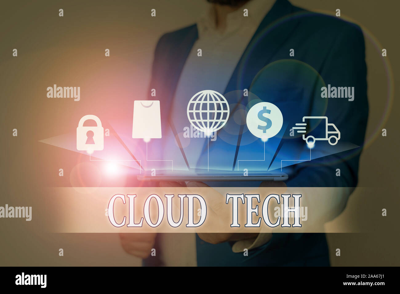 Text sign showing Cloud Tech. Business photo showcasing storing and accessing data and programs ...